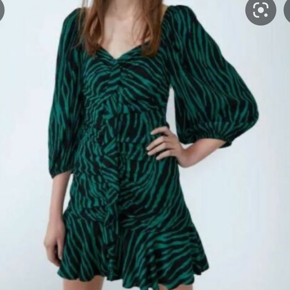 Zara | Dresses | Zara Green And Black Zebra Mini Dress | Poshmark